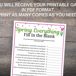 Spring Fill in the Blank Word Game, Fun Spring Party Game, First Day of ...