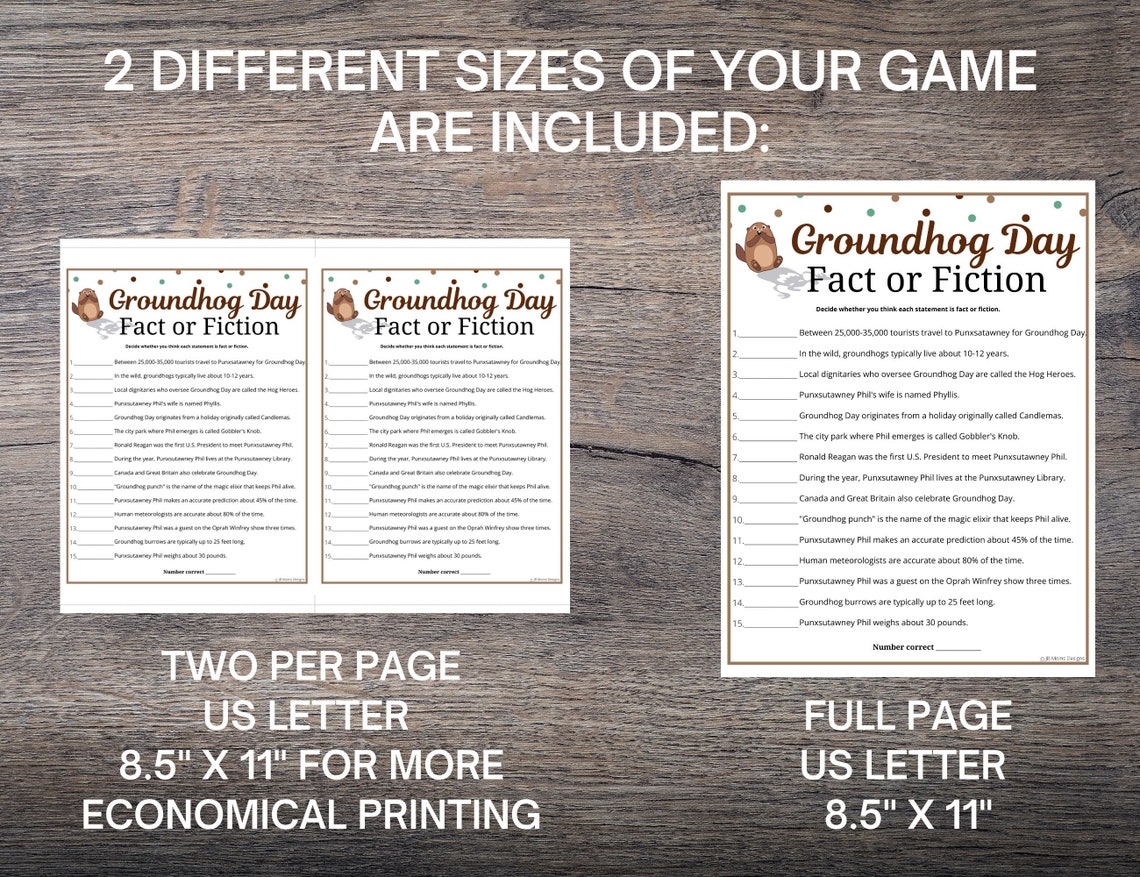 Groundhog Day Fact or Fiction Trivia Game (PDF) - Etsy