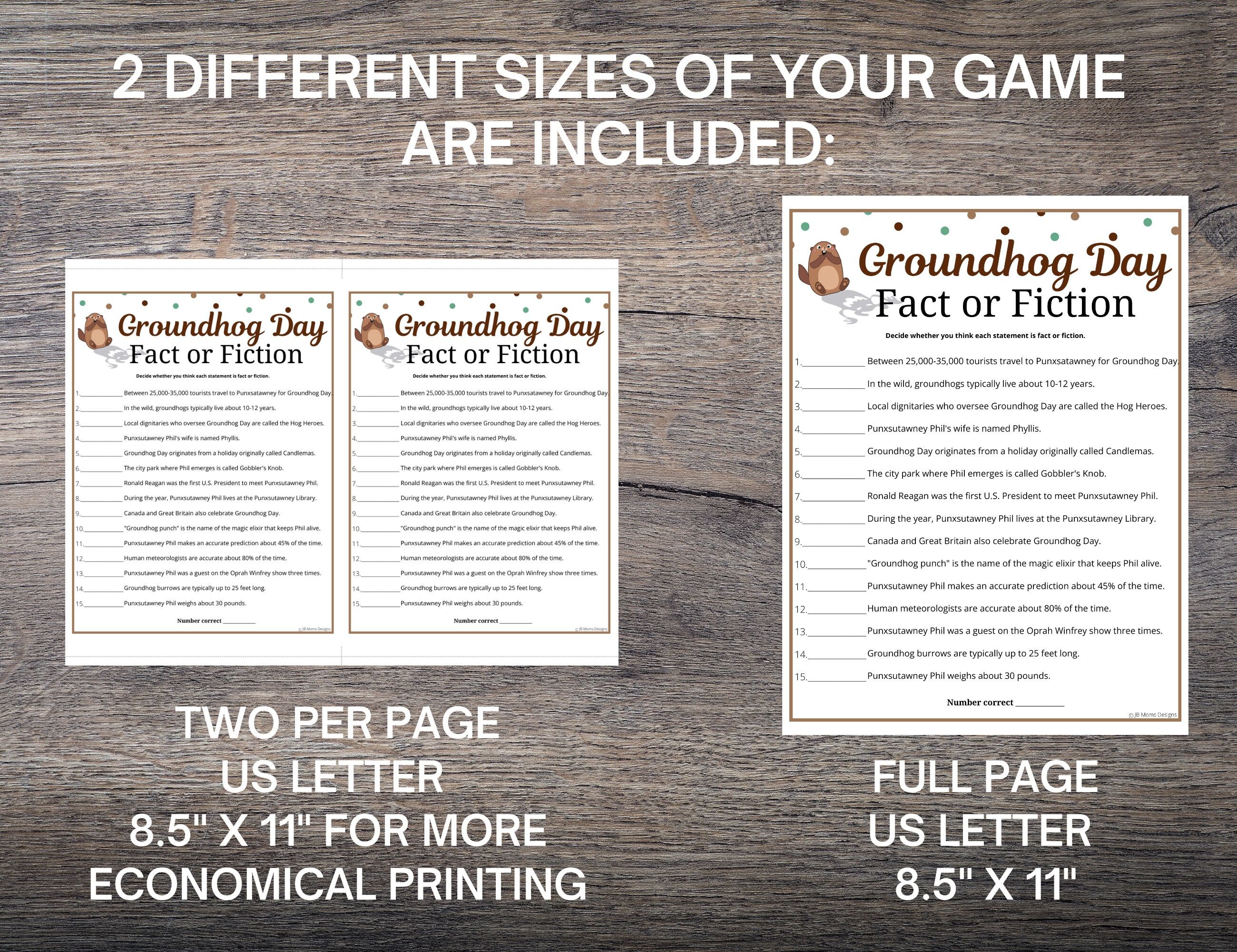 Groundhog Day Fact or Fiction Trivia Game (PDF) - Etsy