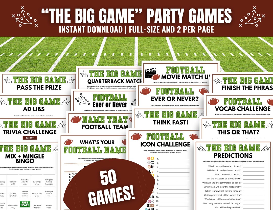 Football Party Games MEGA BUNDLE, Football Sunday, the Big Game Bundle ...