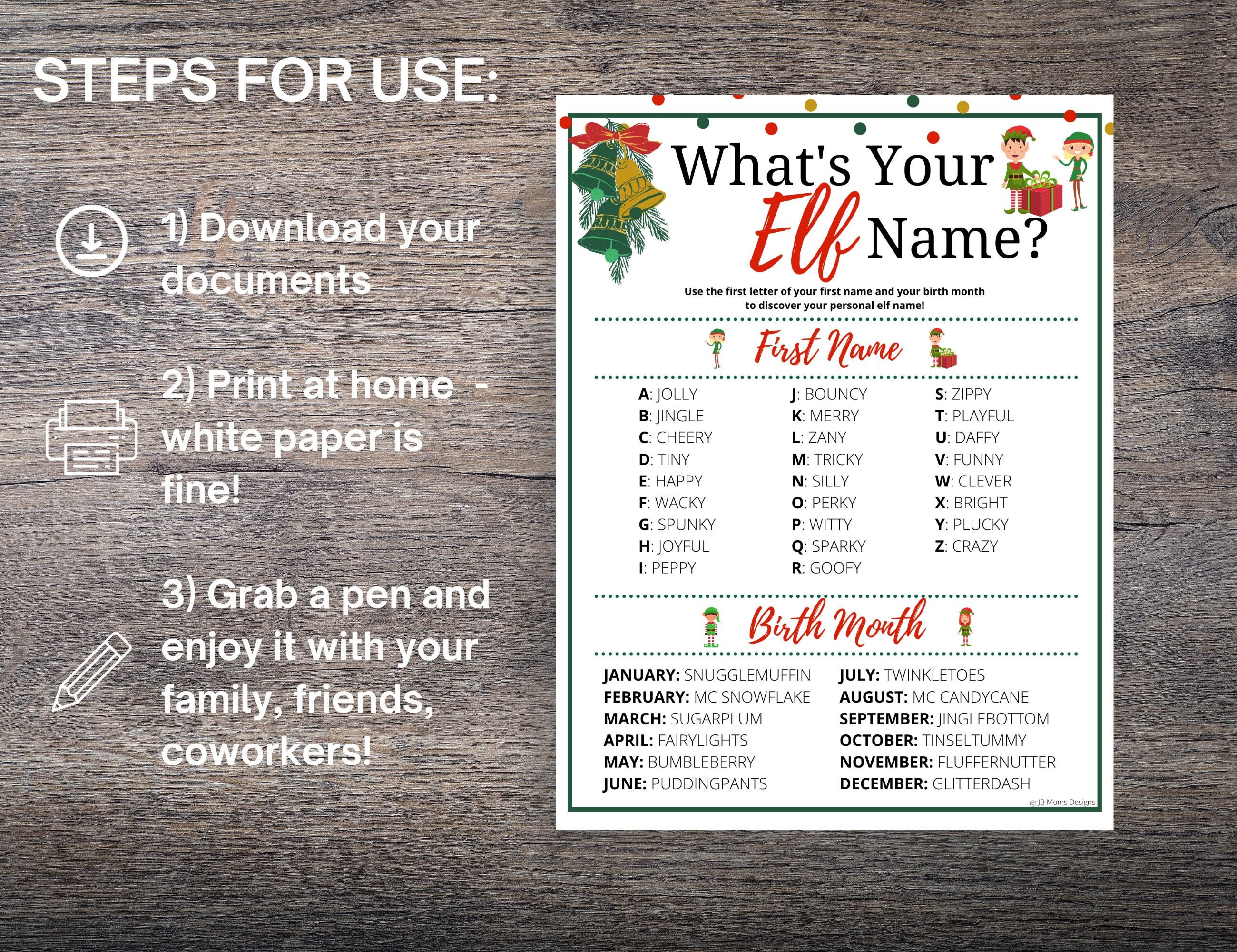 What's Your Elf Name? Holiday Game: Funny Christmas Party Activity (PDF ...