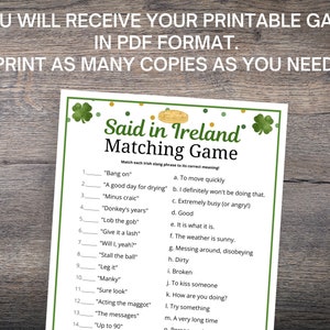 St. Patrick’s Day Said in Ireland Matching Game, Funny St. Patricks Day ...