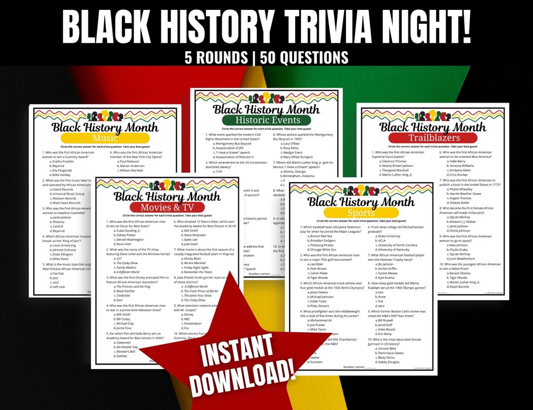 Black History Month Trivia Games, African American Trivia Night Bundle ...