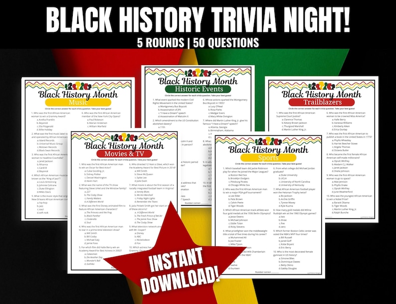 Black History Month Trivia Games Bundle: Trivia Night Activity (digital ...