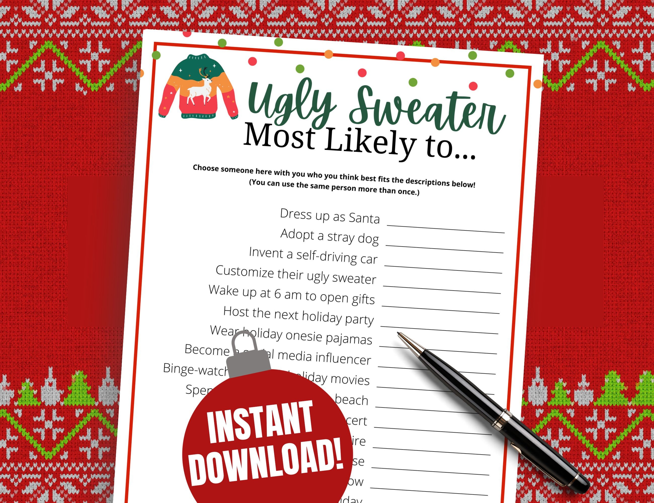 Ugly Sweater Most Likely to Game Ugly Sweater Party (Instant Download ...