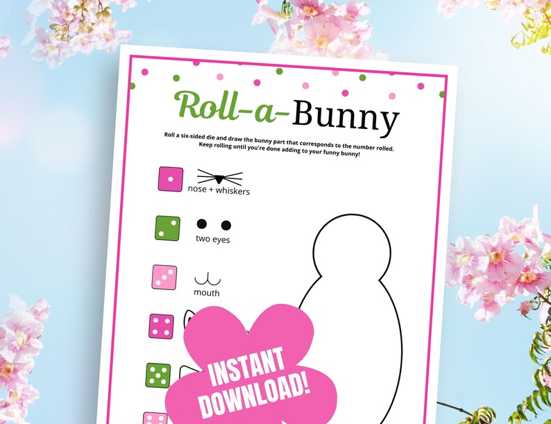 Spring Roll a Bunny Game: Kids Easter Party Activity (PDF) - Etsy