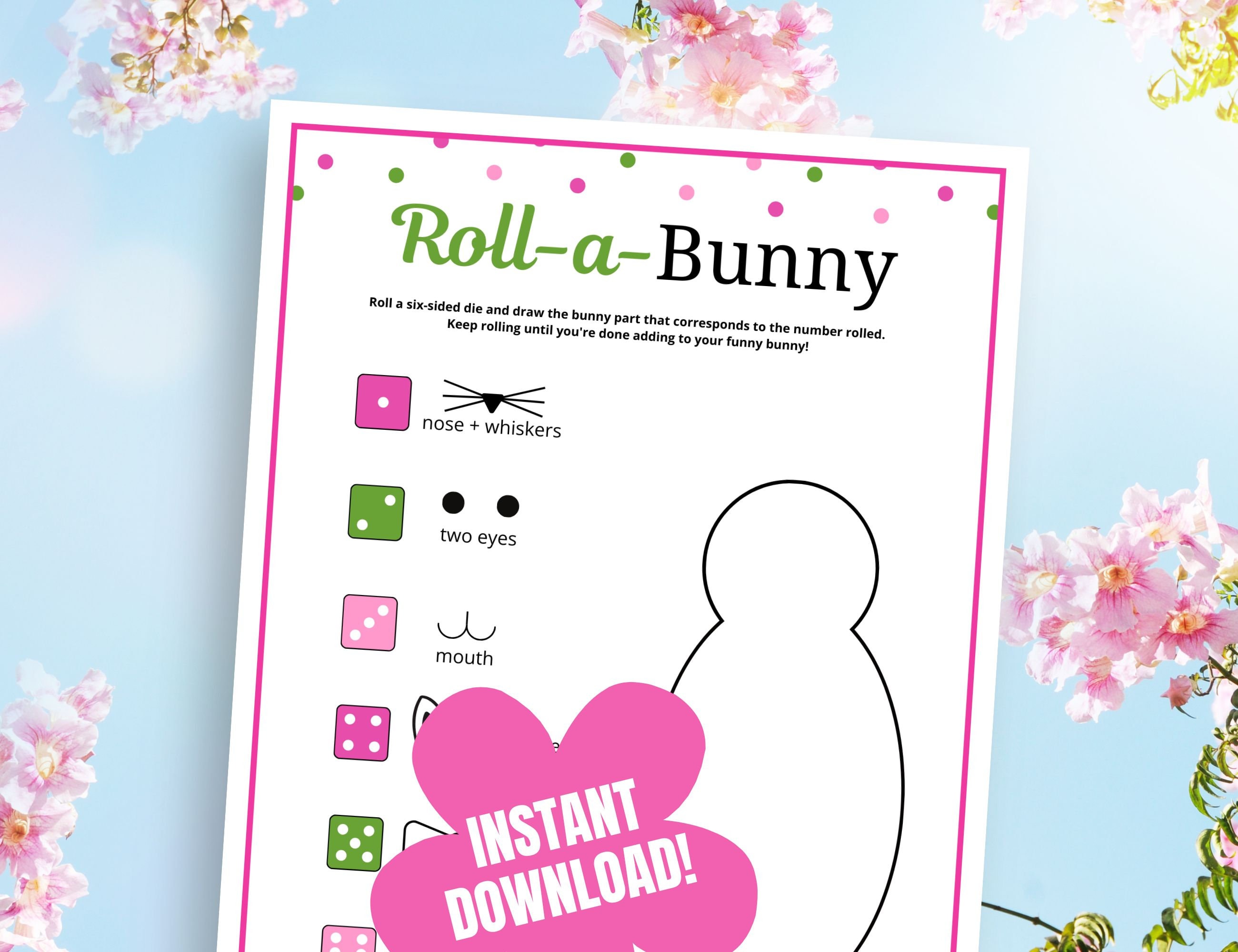 Spring Roll a Bunny Game: Kids Easter Party Activity (PDF) - Etsy