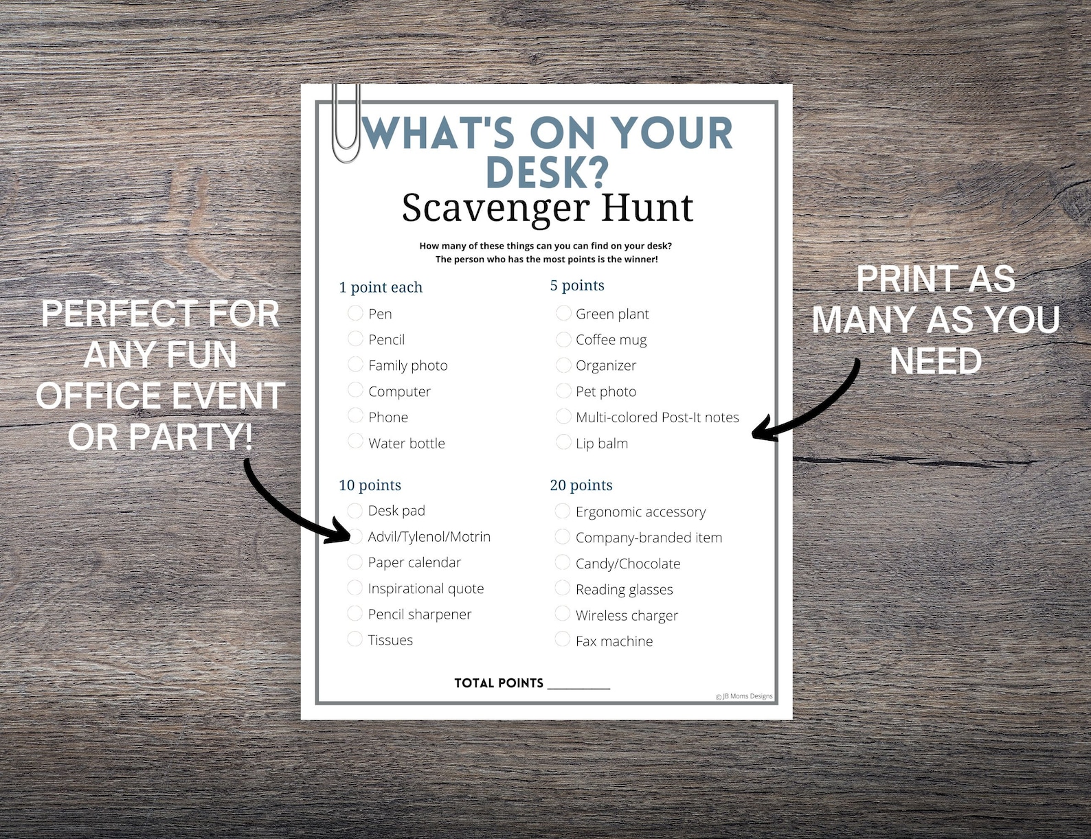 Office Party Whats on Your Desk Scavenger Hunt Game, Work Party Ideas ...