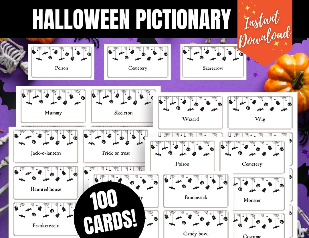 Halloween Pictionary Cards: 100 Printable Game Cards (digital Download ...