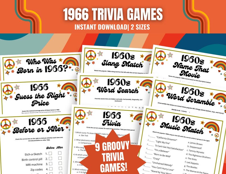 1966 Trivia Games Bundle: 60th Birthday or Anniversary Party Games ...