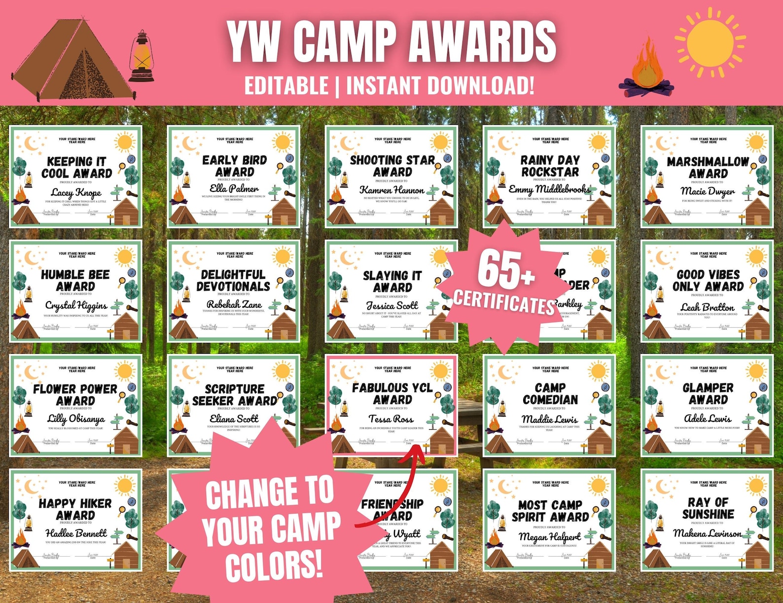 LDS Girls Camp Awards: Editable Printable Certificates (digital ...