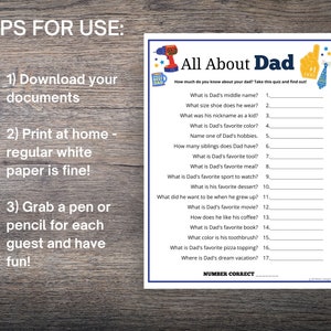All About Dad Father’s Day Game, Fun Fathers Day Idea for Kids, Adults ...