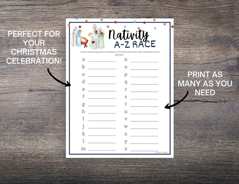 Bible Christmas A to Z Race Printable Game Christian - Etsy