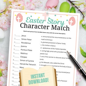 Bible Easter Story Character Match Game: Printable Trivia Quiz (digital ...