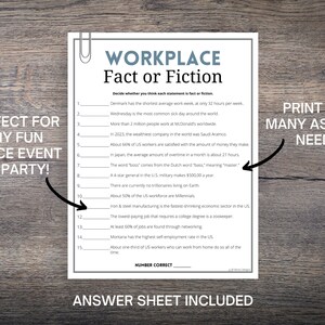 Workplace Fact or Fiction Trivia Game: Office Party (digital Download ...