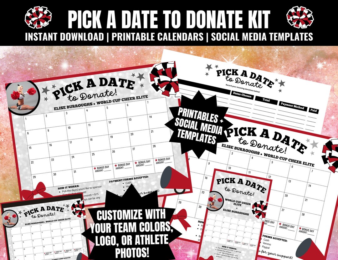 Cheerleading Fundraiser Kit: Printable Fundraising Calendar & Editable ...