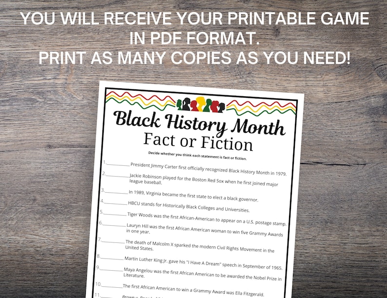 Black History Month Fact or Fiction Trivia Game (printable) - Etsy