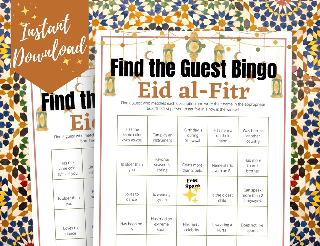 Eid Al-fitr Find the Guest Bingo Game, Eid Ul-fitr Printable Human ...