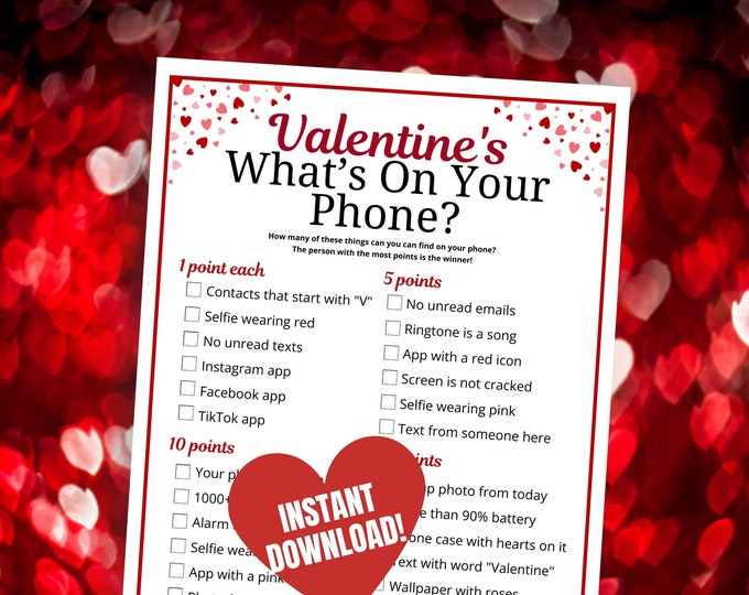 Valentine's What's on Your Phone Game, Printable Valentine's Game ...
