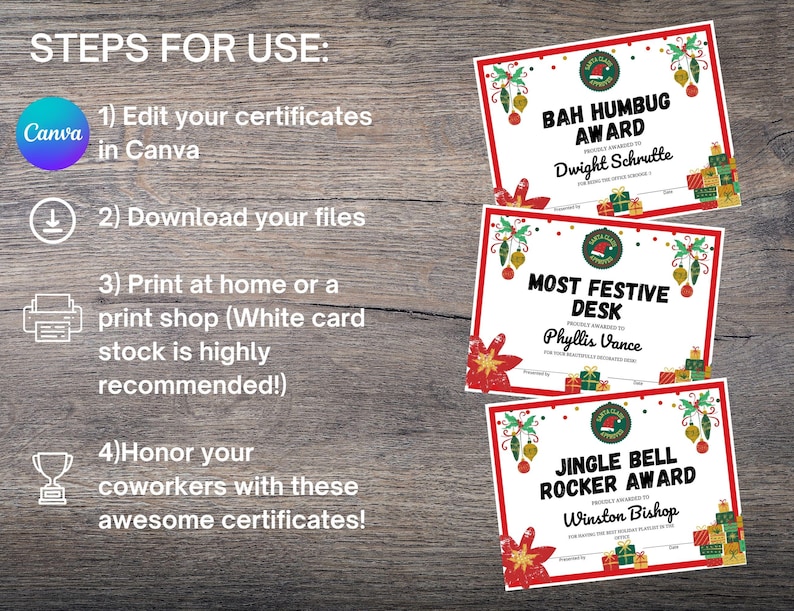 Editable Christmas Office Awards: 50 Holiday Certificates (digital ...