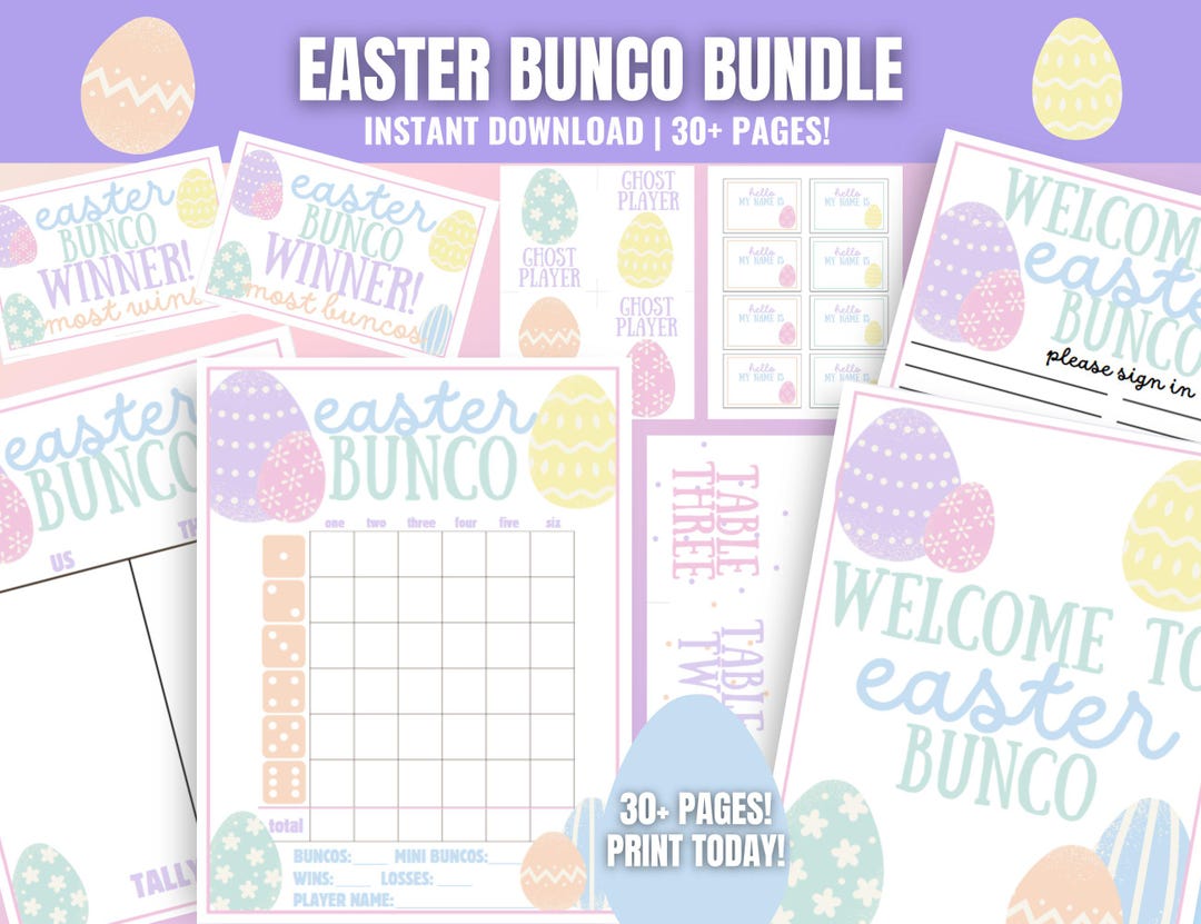 Easter Bunco Party Bundle: Printable Scorecards, Tally Sheets and More ...