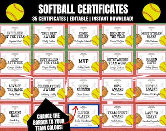 Editable Softball Award Certificates, Softball End of Season Awards 1 ...