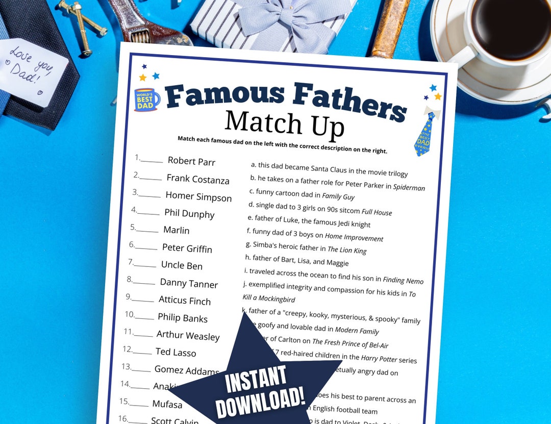Father's Day Trivia Game: Famous Dads Matching Quiz (printable PDF) - Etsy