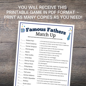 Father's Day Trivia Game: Famous Dads Matching Quiz (printable PDF) - Etsy