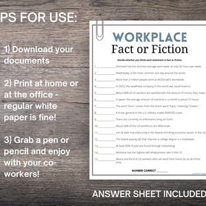Workplace Fact or Fiction Trivia Game: Office Party (digital Download ...