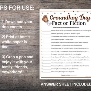 Groundhog Day Fact or Fiction Trivia Game, Fun Groundhog Day Trivia ...