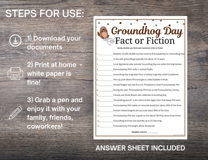 Groundhog Day Fact or Fiction Trivia Game (PDF) - Etsy