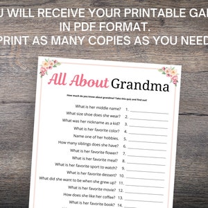 Mother's Day Game: All About Mom & Grandma Quiz (PDF Download) - Etsy