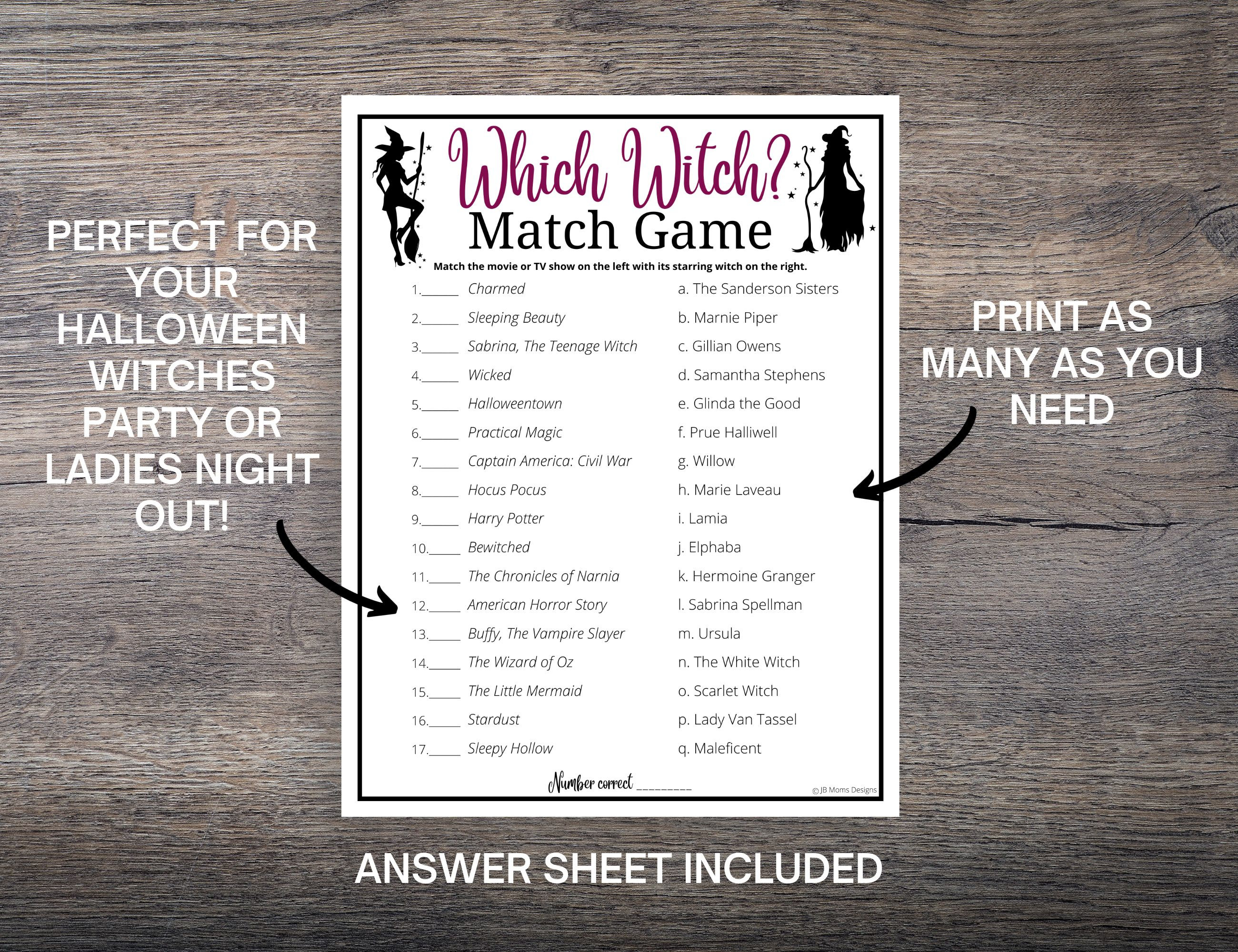 Halloween Which Witch Match Game Witches Party Witches Night - Etsy