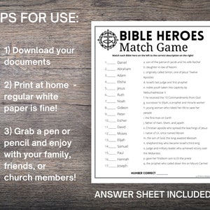 Bible Heroes Matching Game, Bible Game for Sunday School, Youth Group ...