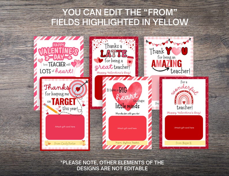 Valentine Teacher Gift Card Holders, Editable, Printable (instant ...