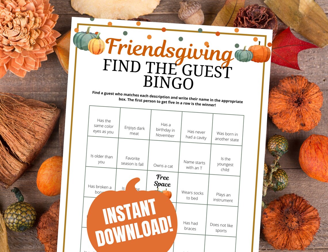 Friendsgiving Human Bingo Game: Find the Guest Icebreaker (PDF) - Etsy