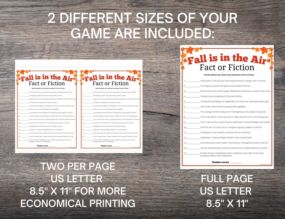 Fall Fact or Fiction Trivia Game: Printable Autumn Activity (PDF) - Etsy