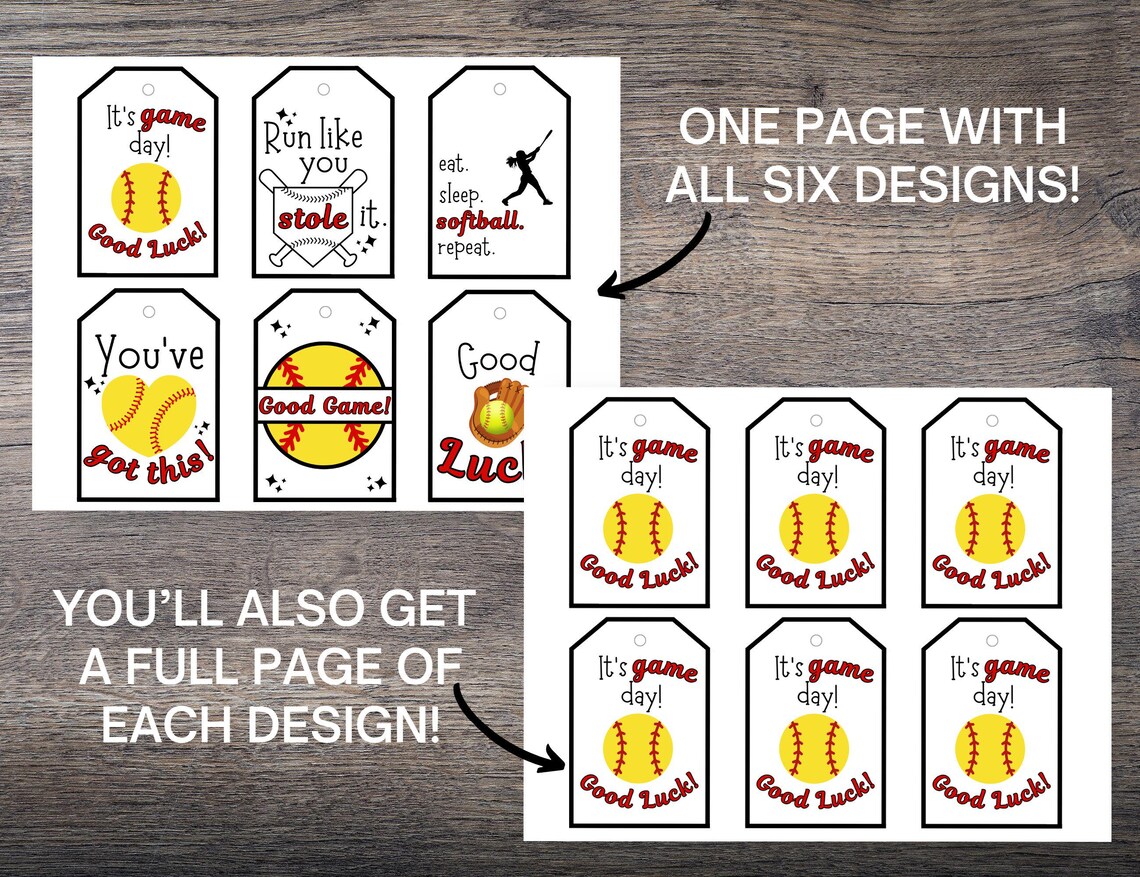 Softball Treat Tags: Team Snack Goodie Bag Printables (PDF) - Etsy