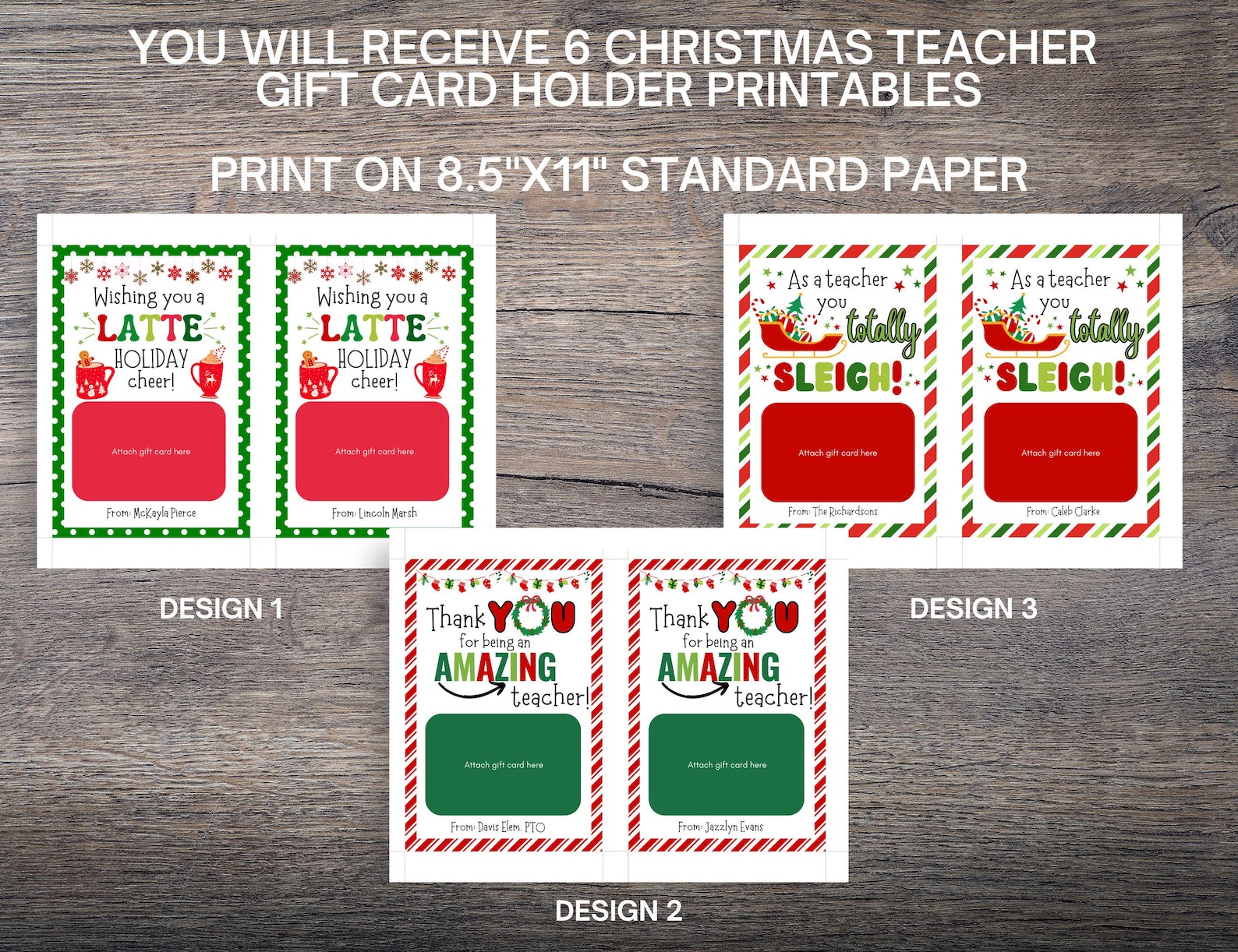Christmas Teacher Gift Card Holders, Printable Holiday Gift (instant ...
