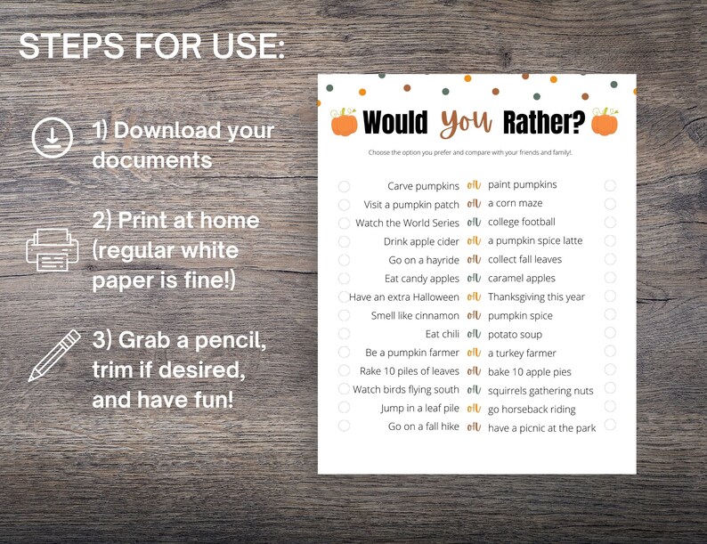 Fall Would You Rather Game for Kids and Adults Autumn - Etsy