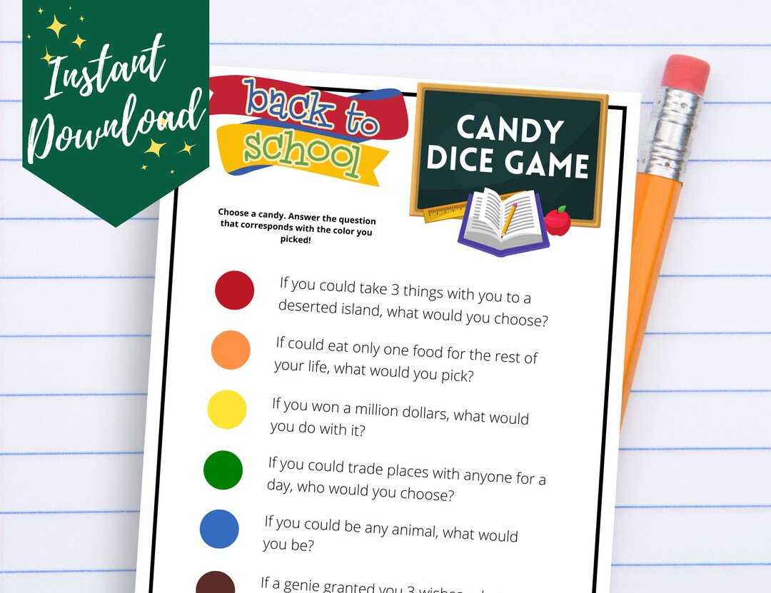 Back to School Candy Dice Game, Fun First Day of School Activity, Back ...