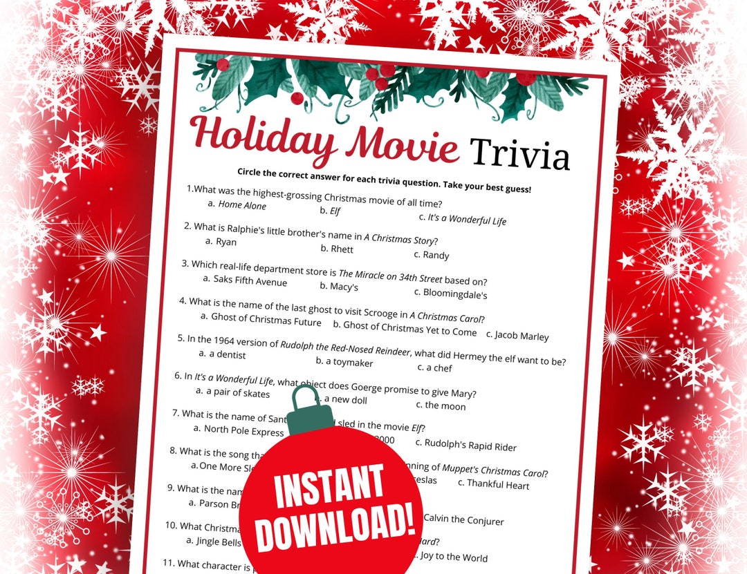 Christmas Movie Trivia Game: Fun Holiday Party Quiz (instant Download ...