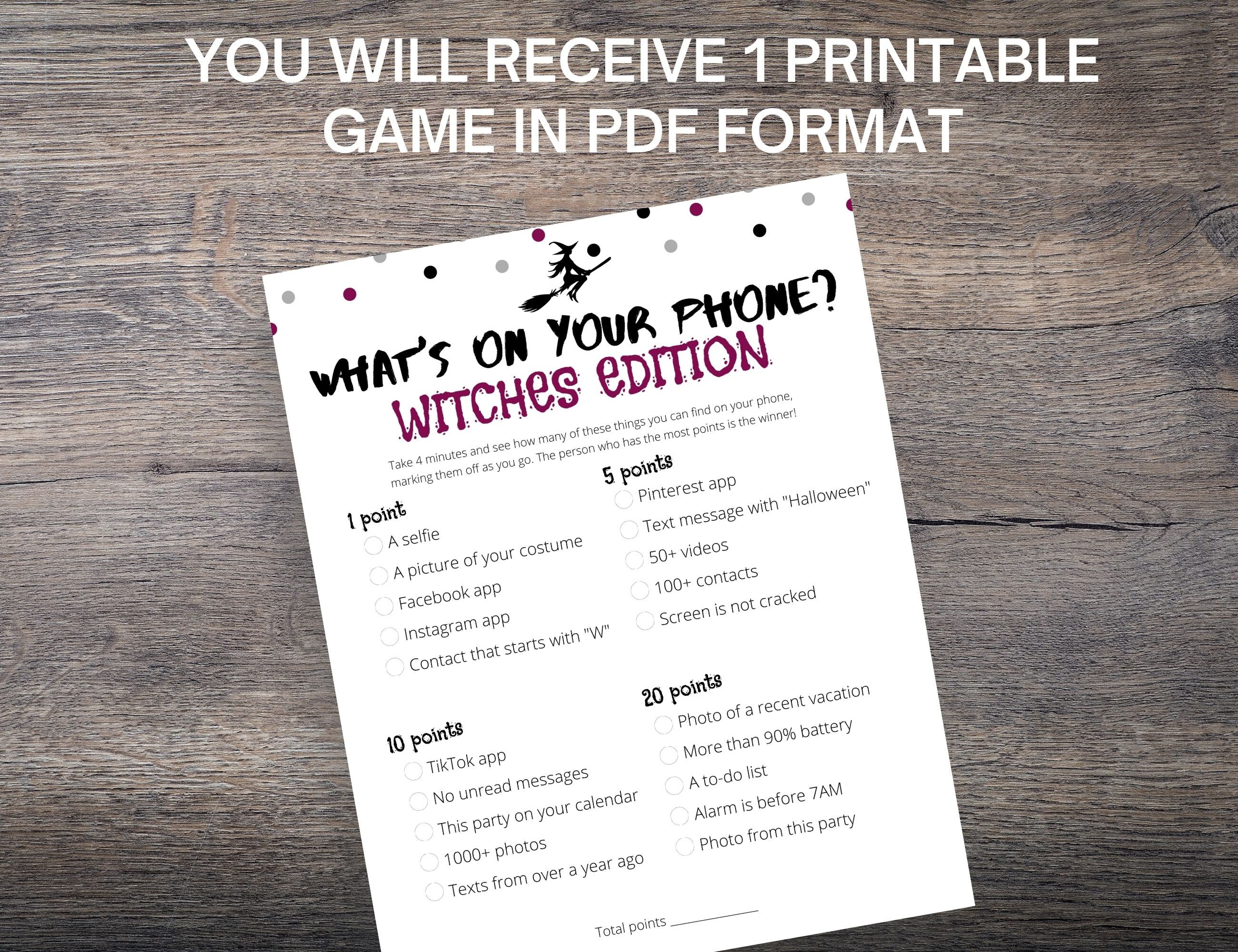 Witches Party What's on Your Phone Halloween Game Witches - Etsy