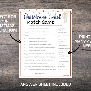 Christmas Carol Match Game, Christian Christmas Game, Church Christmas ...