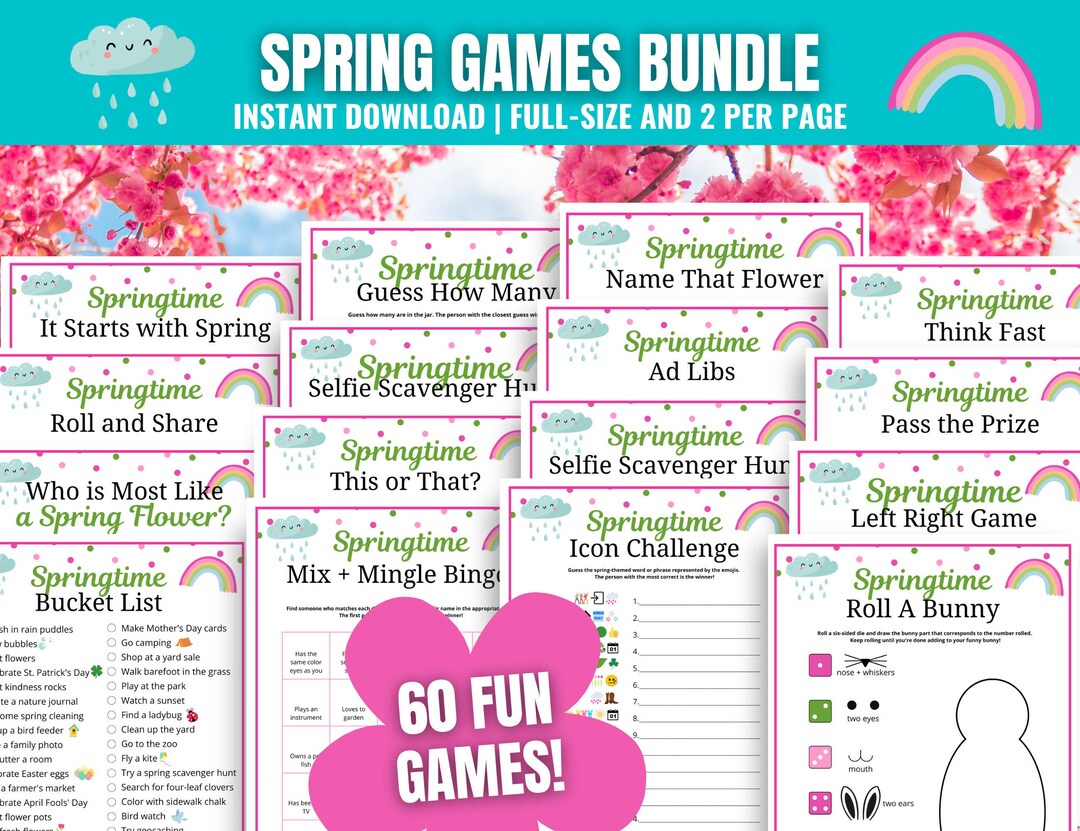 Spring Games MEGA BUNDLE, Spring Party Games, Spring Activity Sheets ...