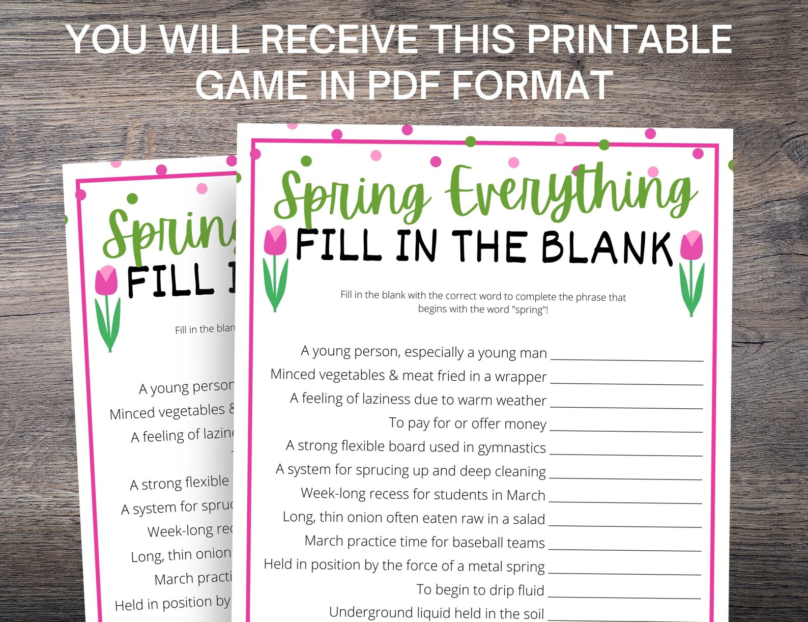 Spring Fill in the Blank Word Game Fun Spring Party Game - Etsy