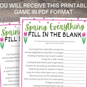 Spring Fill in the Blank Word Game Fun Spring Party Game - Etsy