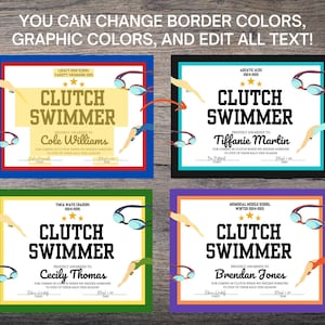 Editable Swim Team Awards: 70+ Printable Certificates (digital Download ...