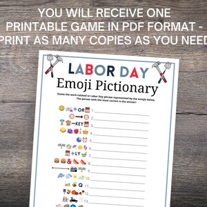 Labor Day Emoji Pictionary Game: Printable Trivia Activity (PDF ...