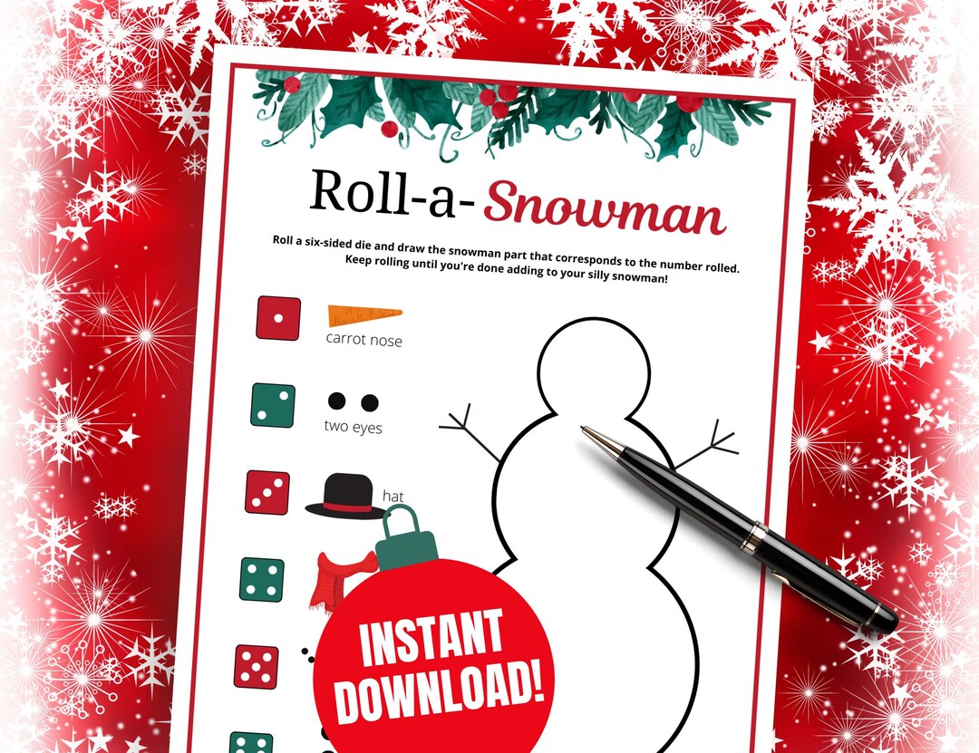 Roll a Snowman Christmas Game: Holiday Dice Game for Kids (PDF) - Etsy